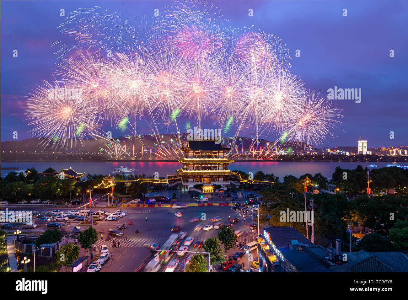 Fireworks in Orange Island, Changsha Stock Photo - Alamy