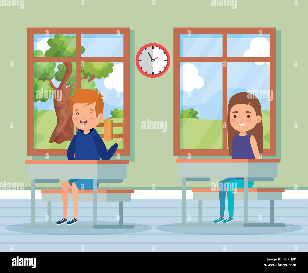 boy and girl childrem education in the classroom Stock Vector Image ...