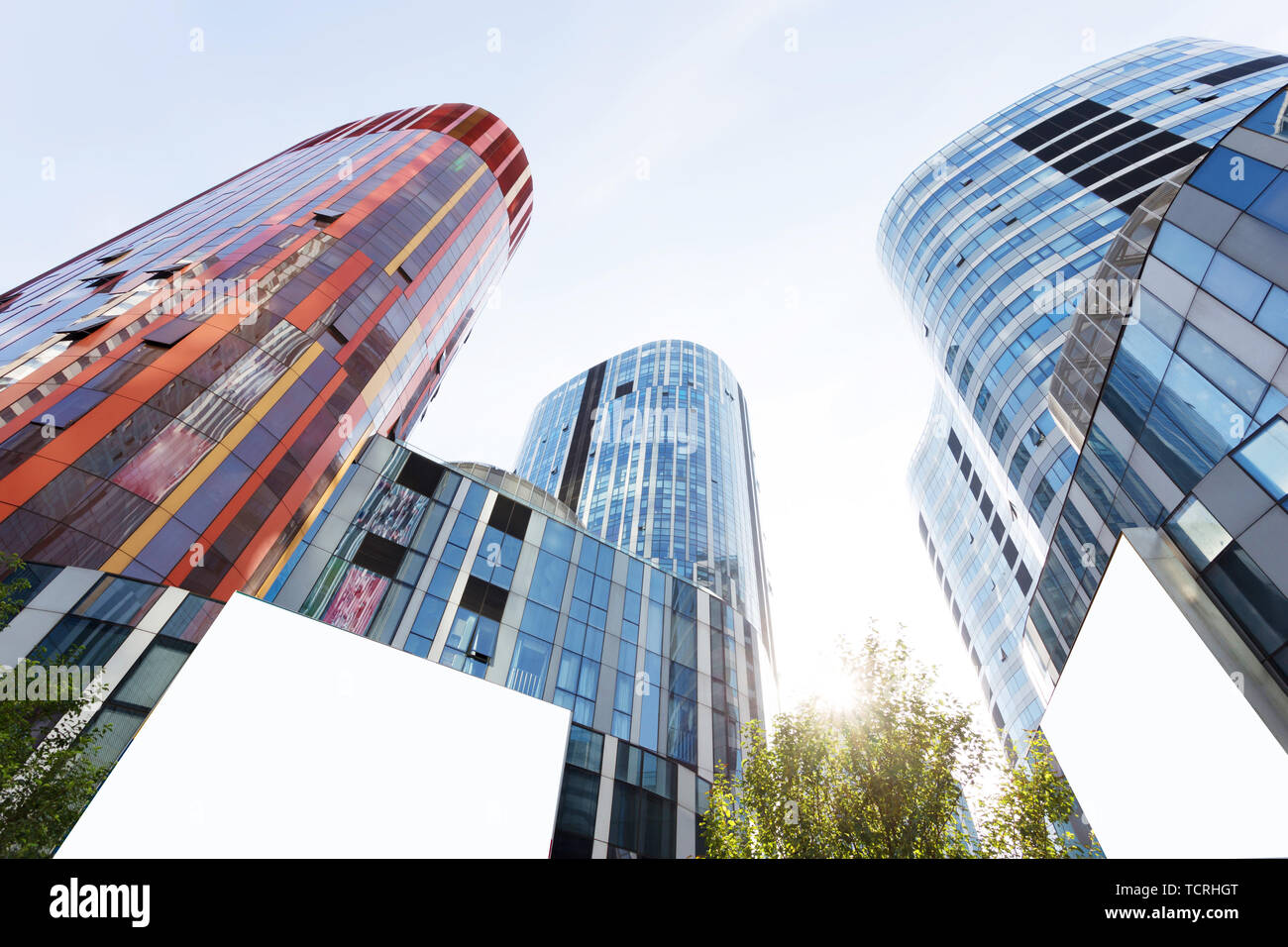 up looking the modern business office building exterior and sky Stock ...