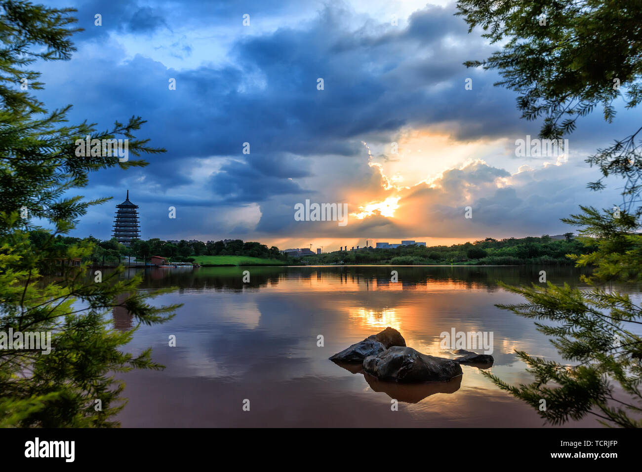 Nanning, city, night view, light rail Stock Photo - Alamy