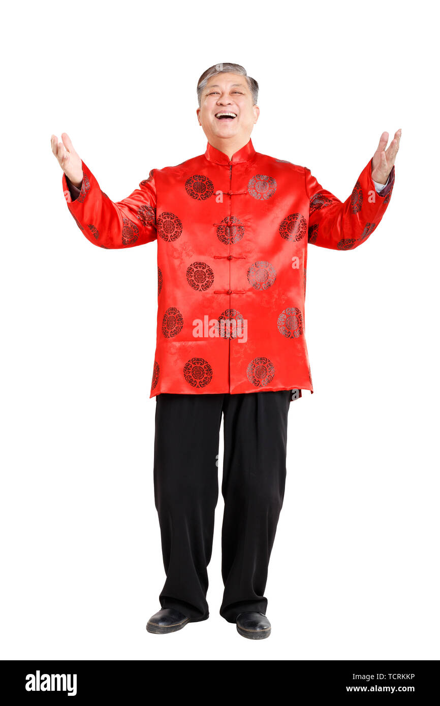 gesture of smiling old chinese man with mandarin Stock Photo - Alamy