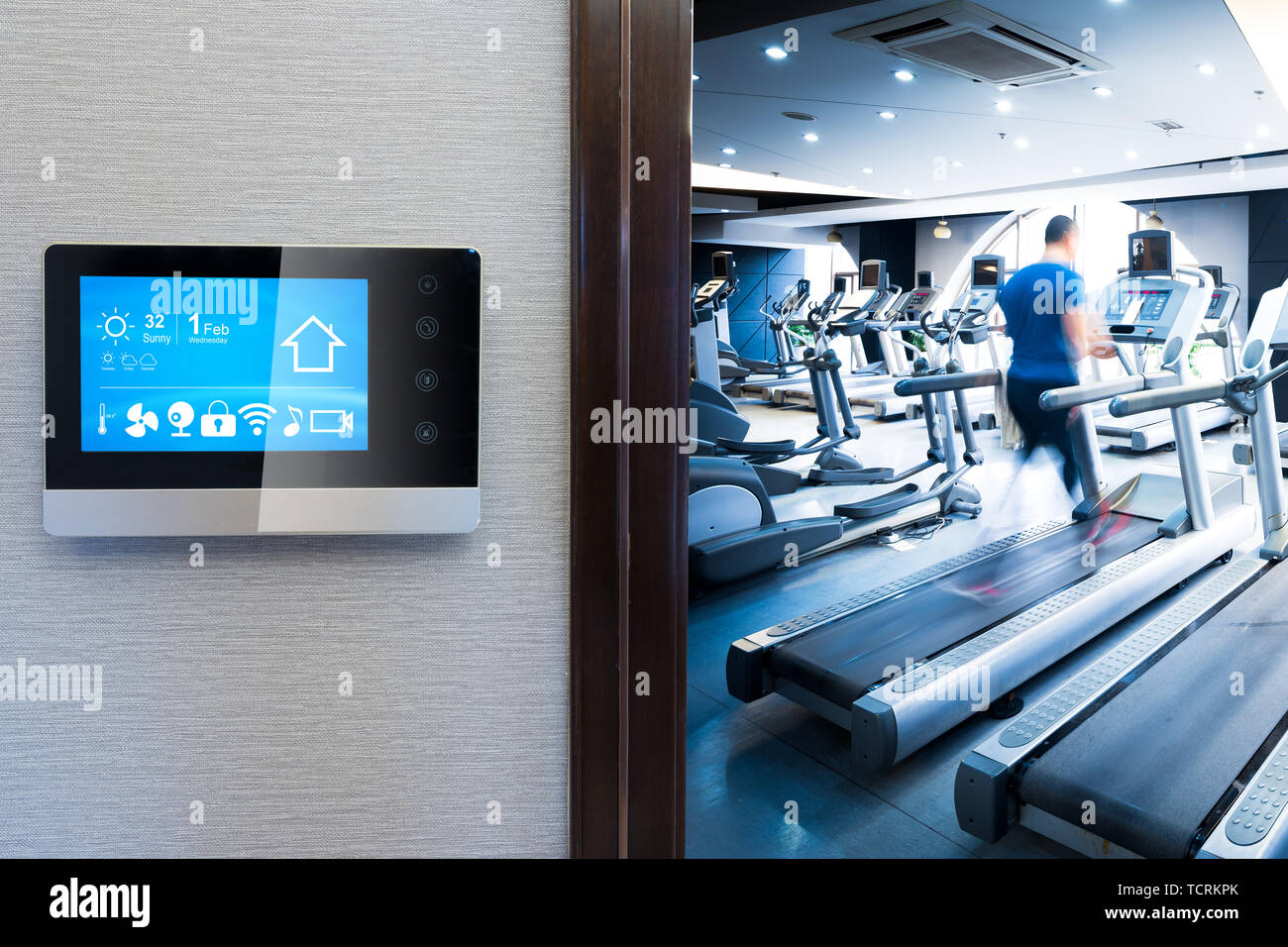 smart screen with smart home with modern gym Stock Photo - Alamy