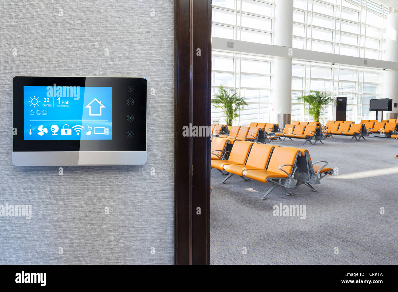 smart screen with smart home with modern airport hall Stock Photo - Alamy