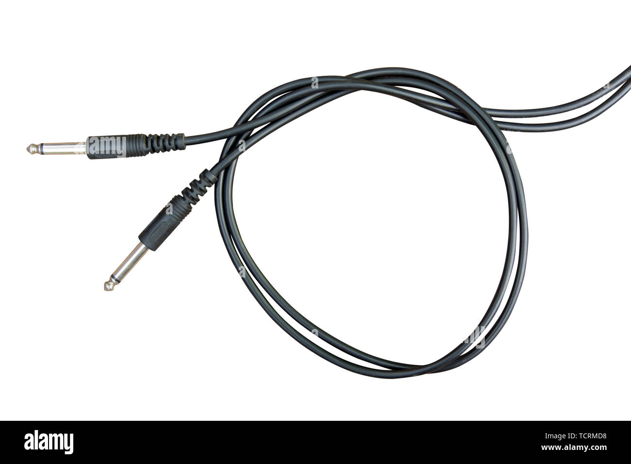 Guitar audio jack with black cable isolated on white background with ...