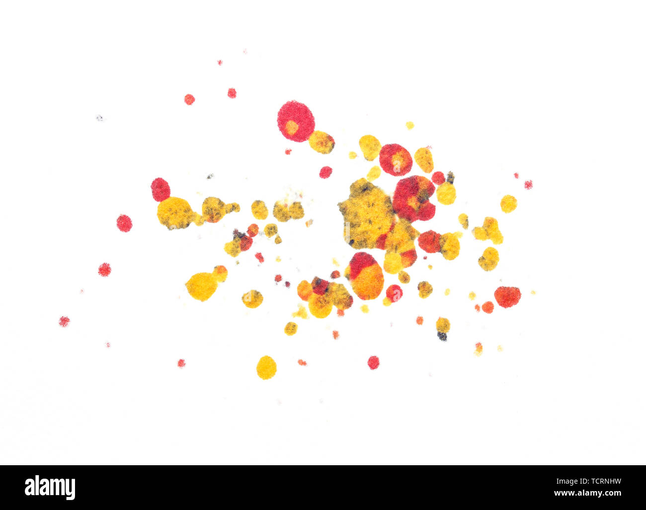 Splatter paint isolated on white background made with red and yellow ...