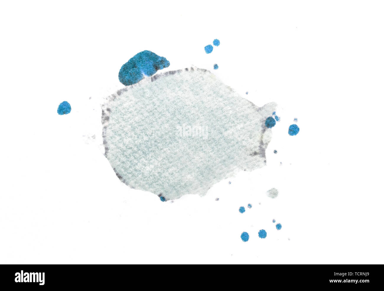 Splatter paint isolated on white watercolour paper background in grey ...