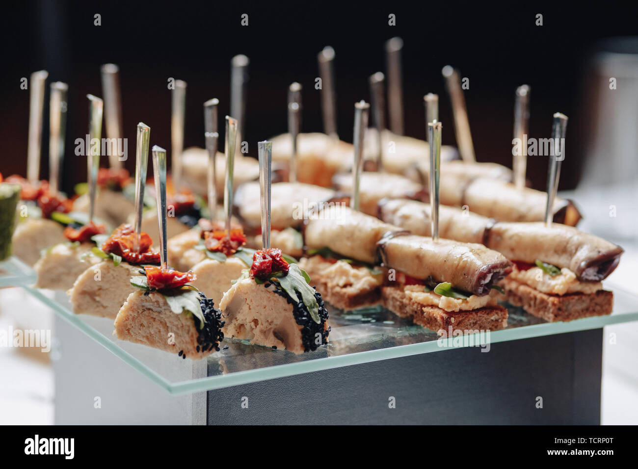 delicious festive buffet with canapés and different delicious meals ...