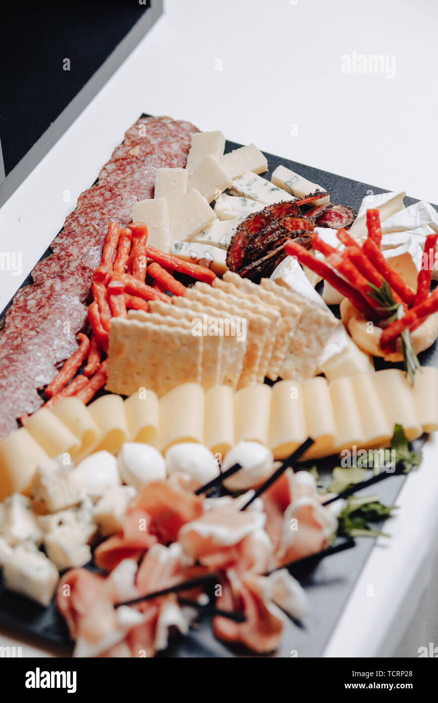 delicious festive buffet with canapés and different delicious meals ...
