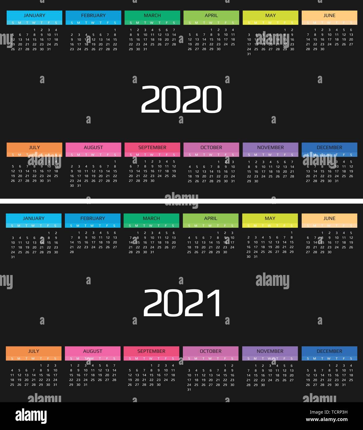 2020 12 month calendar black background Stock Vector Images - Alamy