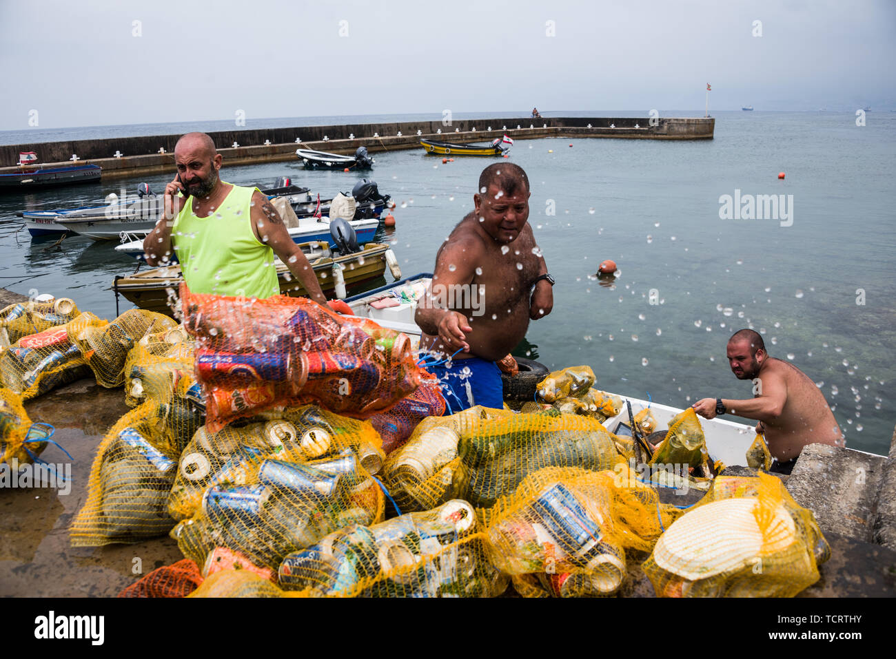 Calypso Dive Club members clear trash from the sea along Beirut's ...