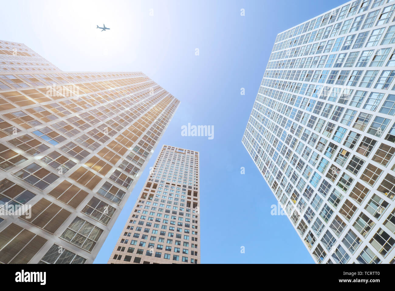 Beijing, China CBD architecture and aircraft backshot Stock Photo - Alamy