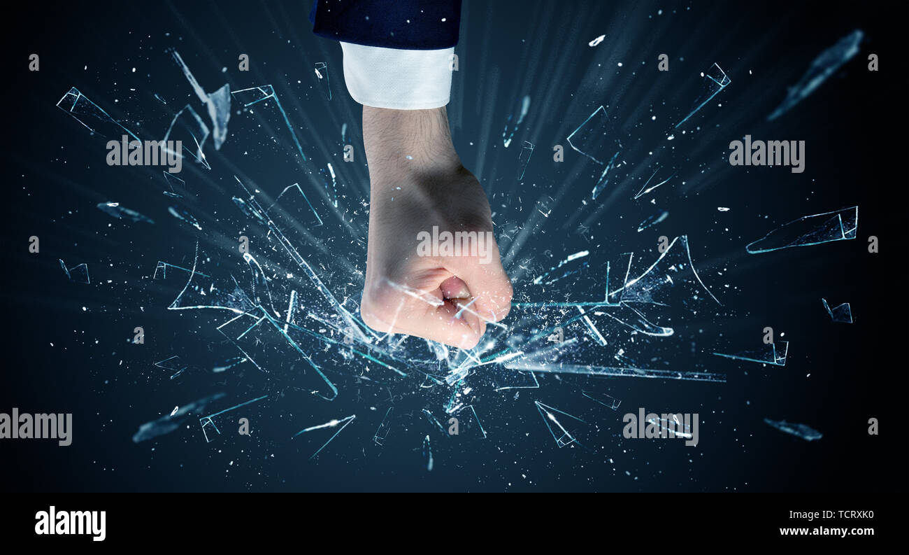 Big hand hits intense and breaks glasses Stock Photo - Alamy