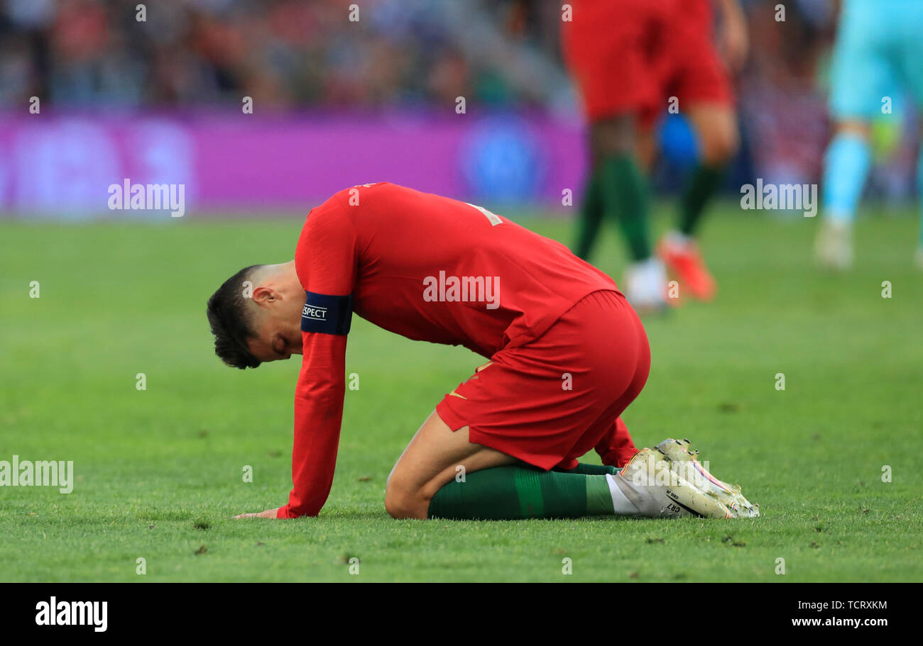 Portugal's Cristiano Ronaldo reacts to an injury during the Nations ...