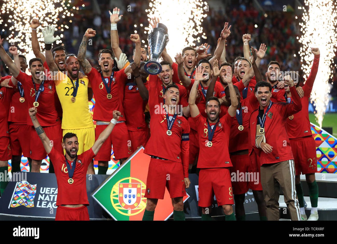 Portugal players celebrate with the trophy during the Nations League ...