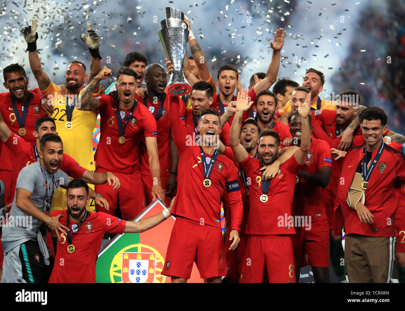 Portugal players celebrate with the trophy during the Nations League ...