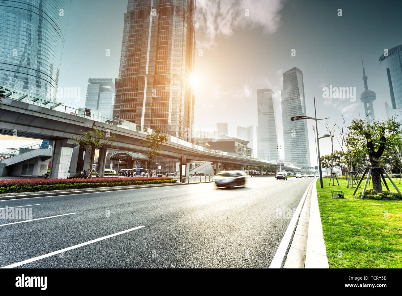 urban road and modern city skyline Stock Photo - Alamy