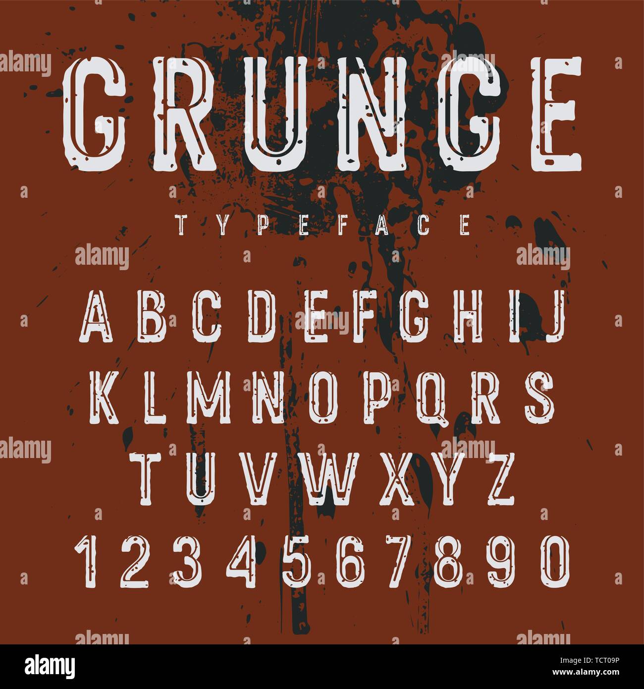 Grunge Font. Vector 3D sans serif uppercase alphabet on a grunge ...