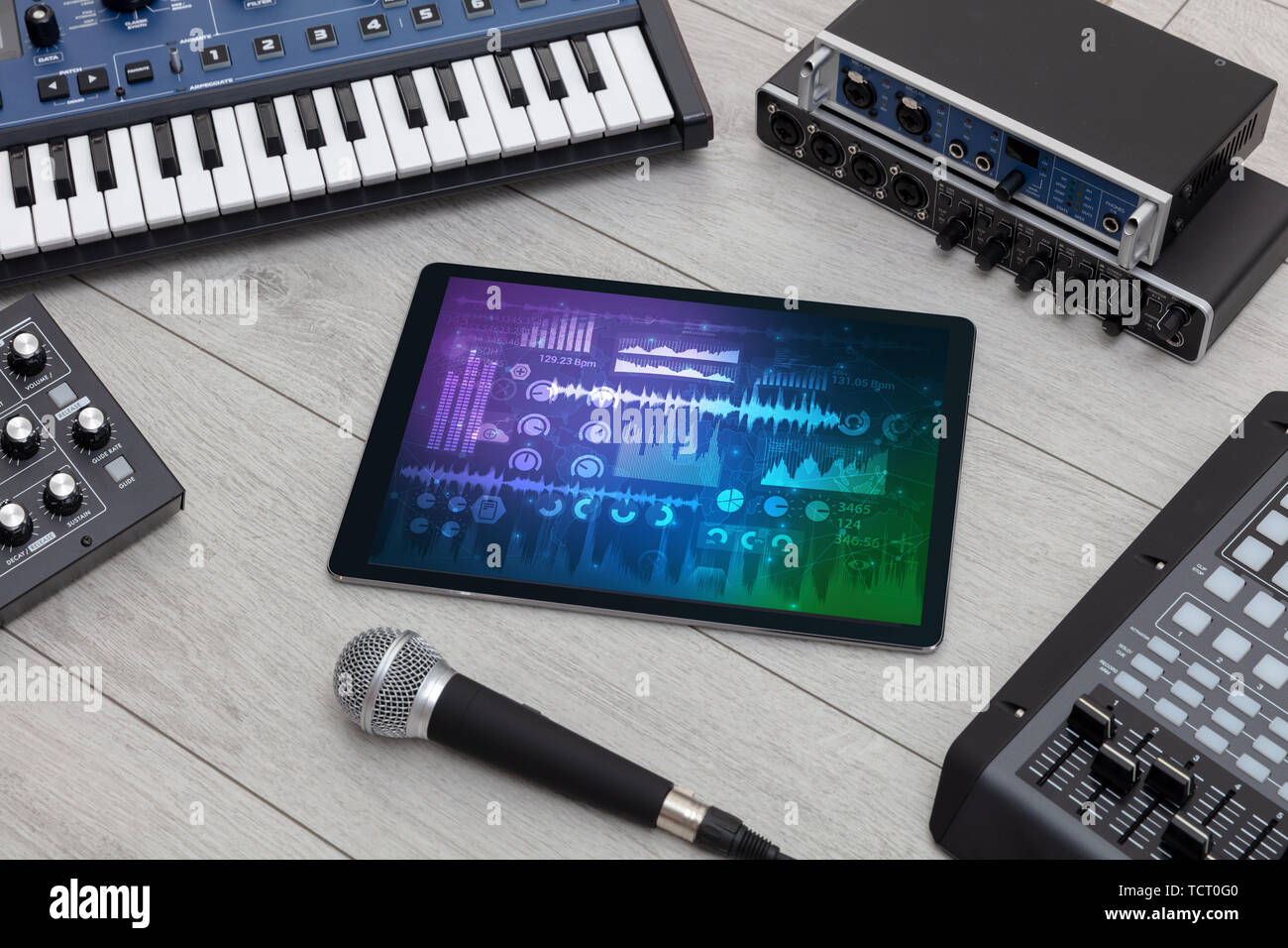 Electronic music instruments, microphone, piano, consoles and tablet ...