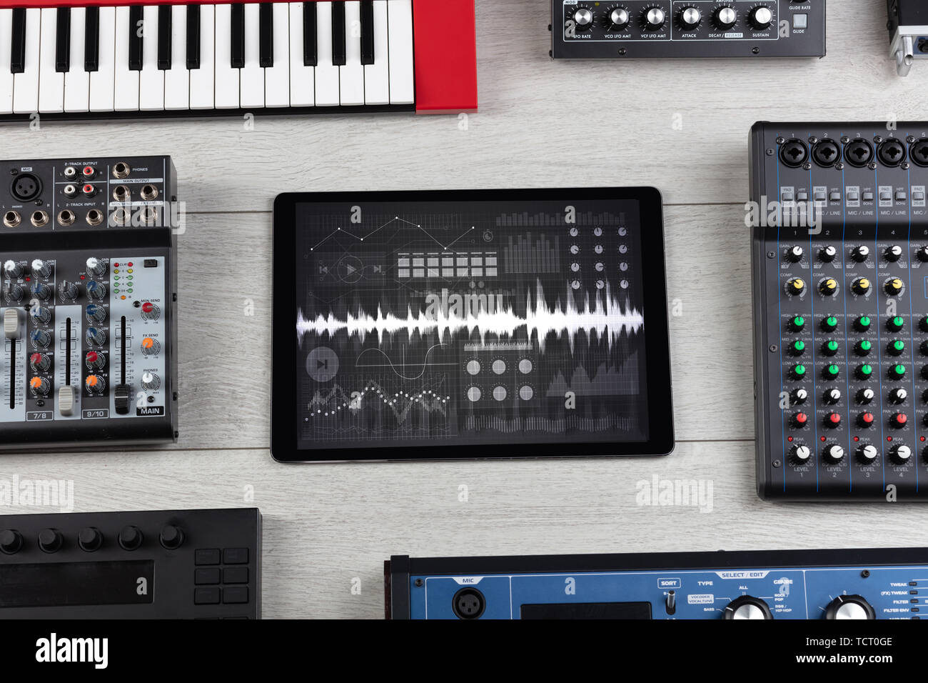 Music instruments and tablet with recording sound concept Stock Photo ...