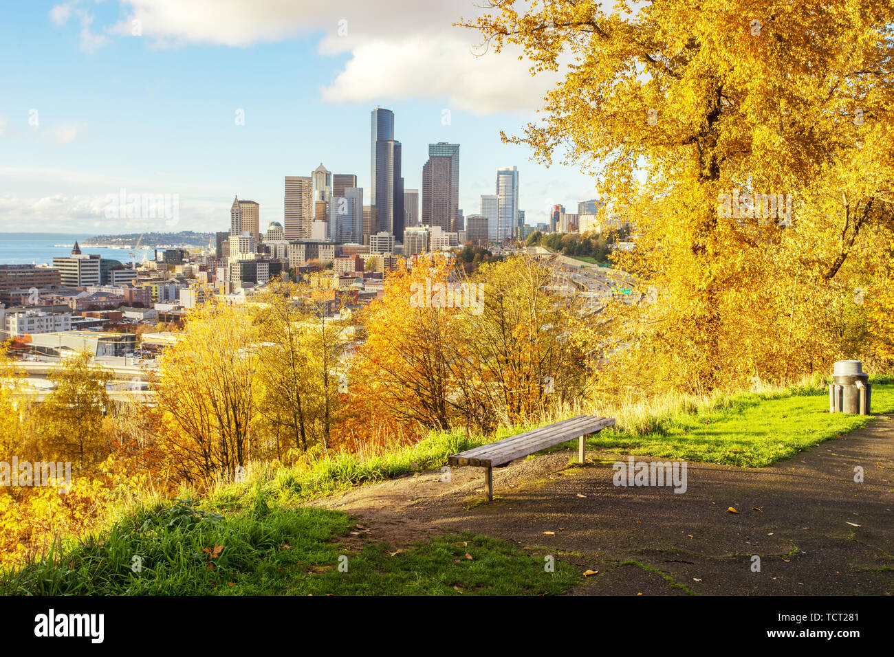 cityscape and skyline of seattle on view from hill Stock Photo - Alamy