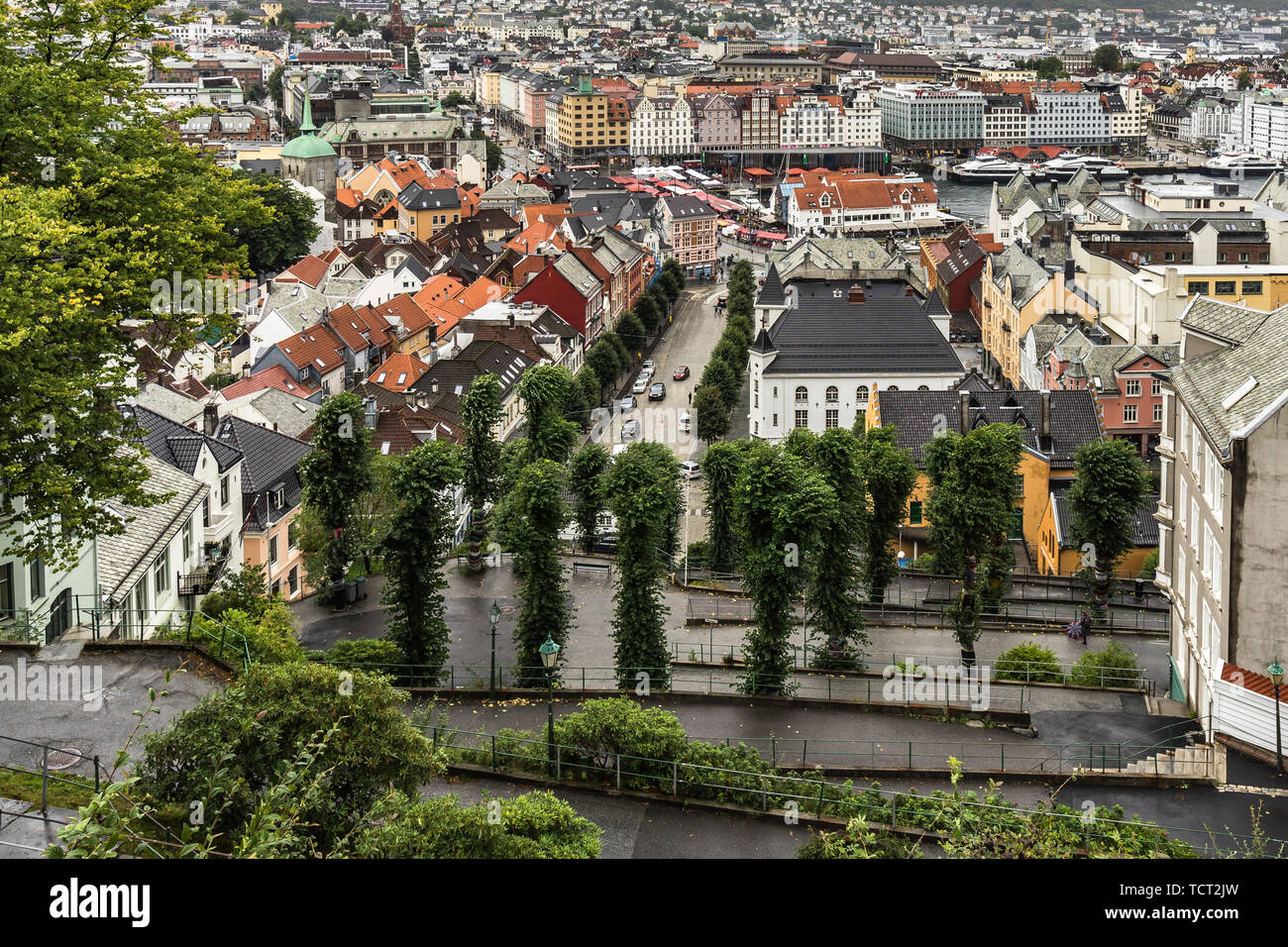 Bergen cityscape in a rainy day. Bergen is considered the rainiest city of the Europe Stock ...