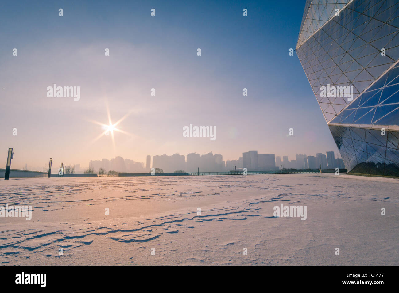 Background, landmark buildings, snow, sunrise Stock Photo - Alamy