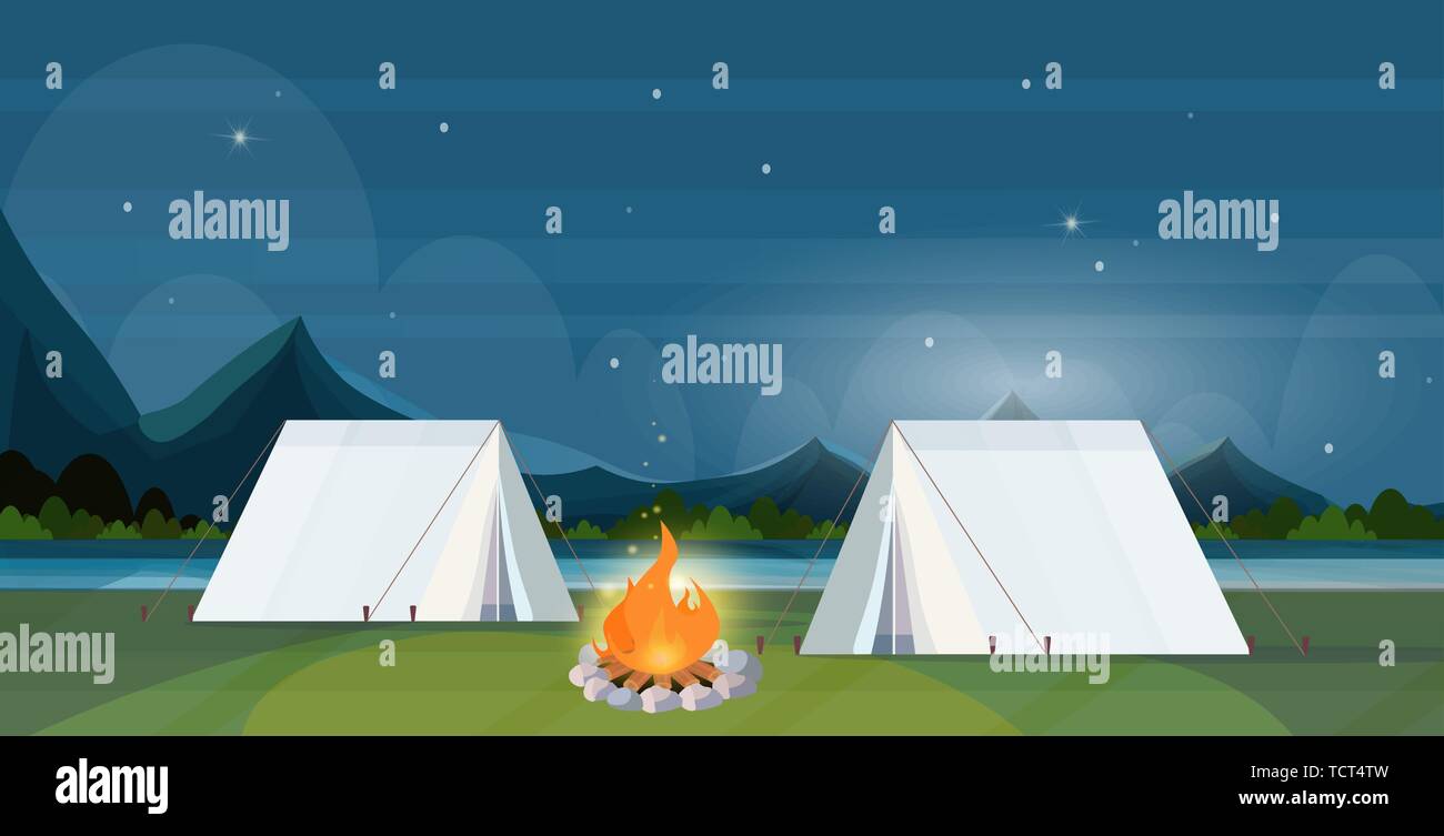 tent camping area with campfire night campsite summer camp travel ...