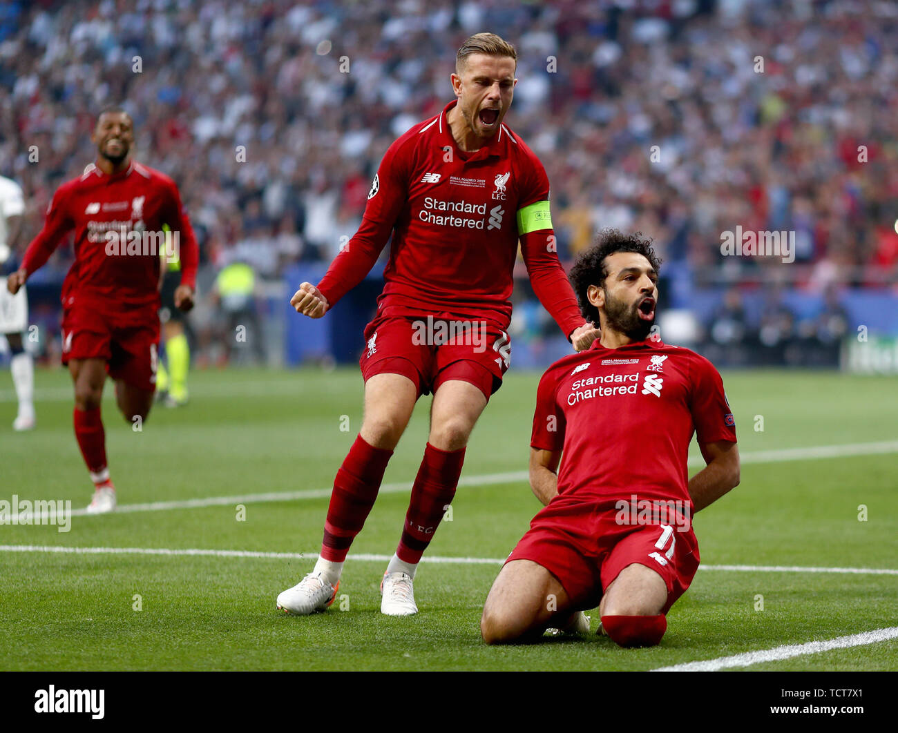 Mohamed Salah of Liverpool celebrates after scoring from the penalty ...