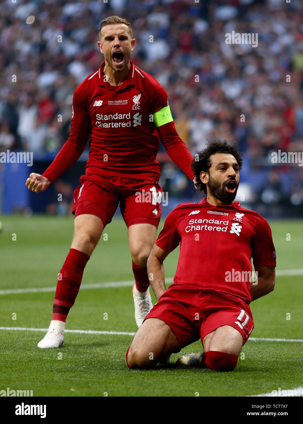 Mohamed Salah of Liverpool celebrates after scoring from the penalty ...