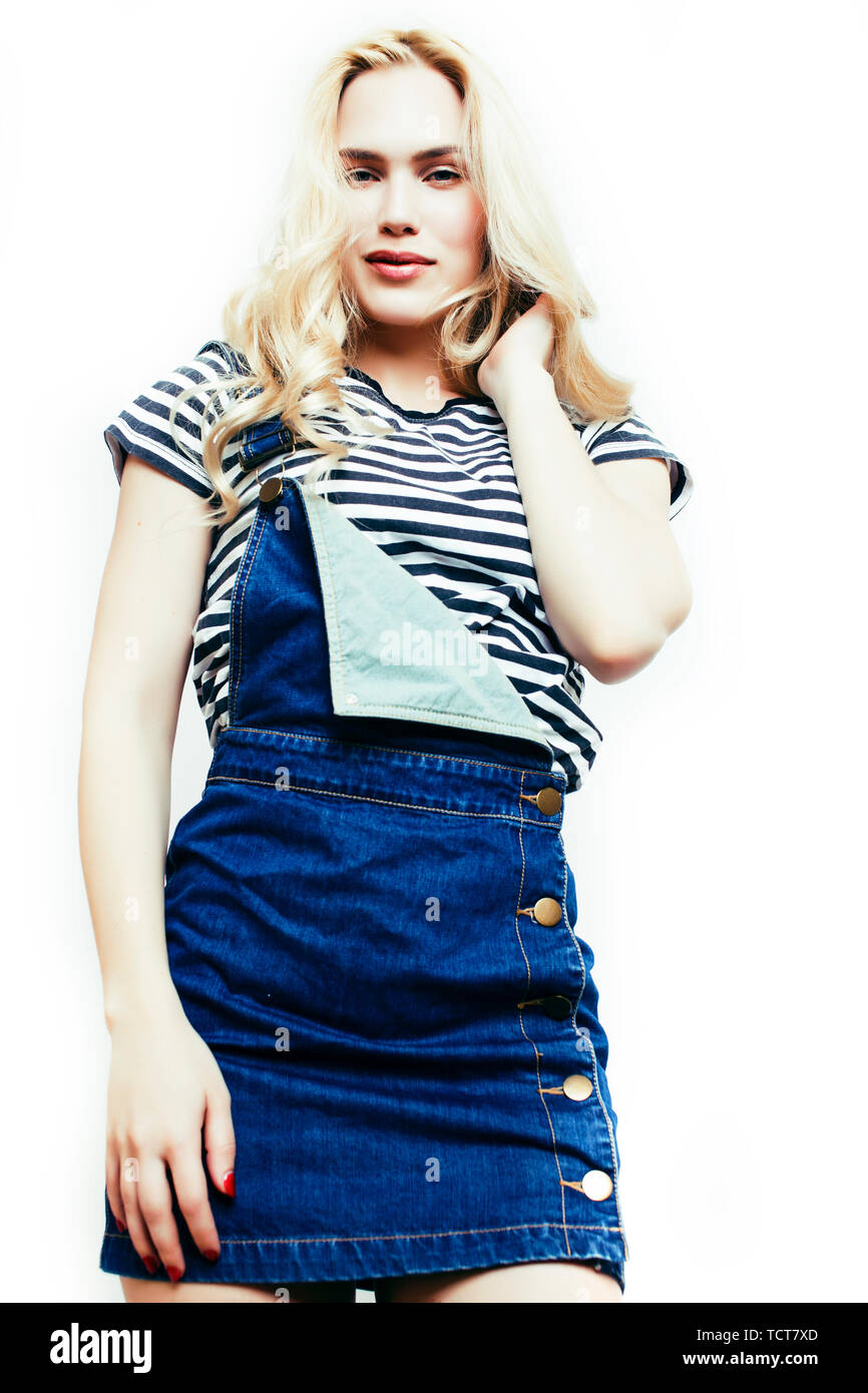 young pretty stylish hipster girl posing emotional isolated on white ...