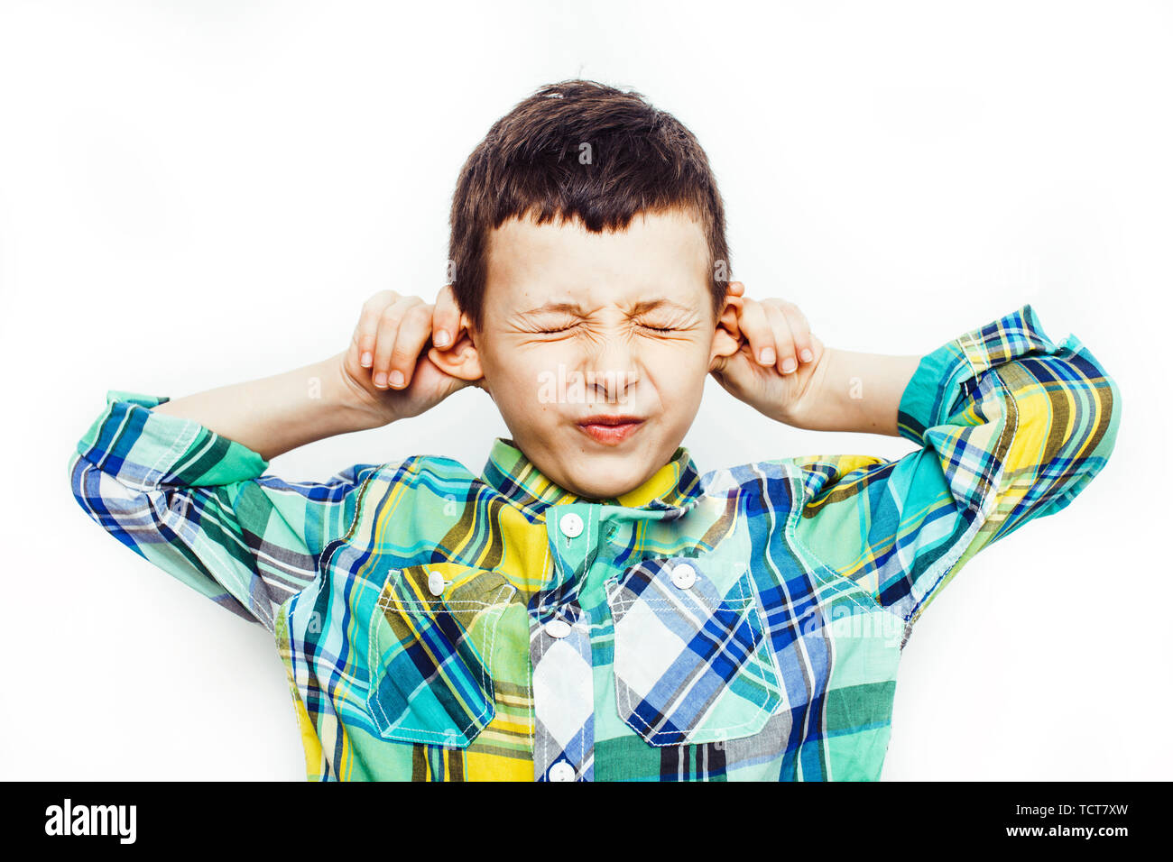 little cute boy on white background gesture smiling close up, lifestyle ...