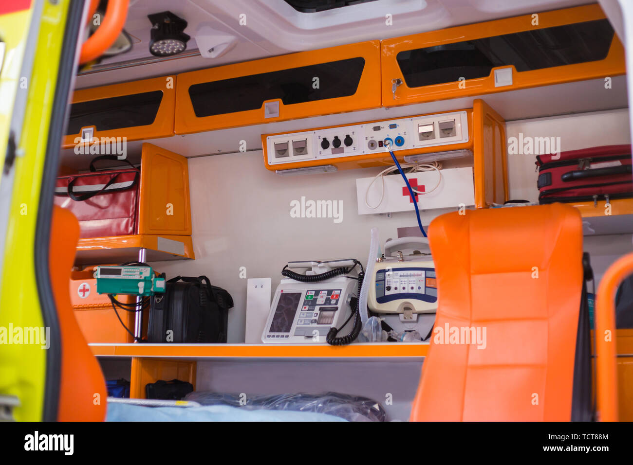Inside an ambulance with Stock Photo - Alamy