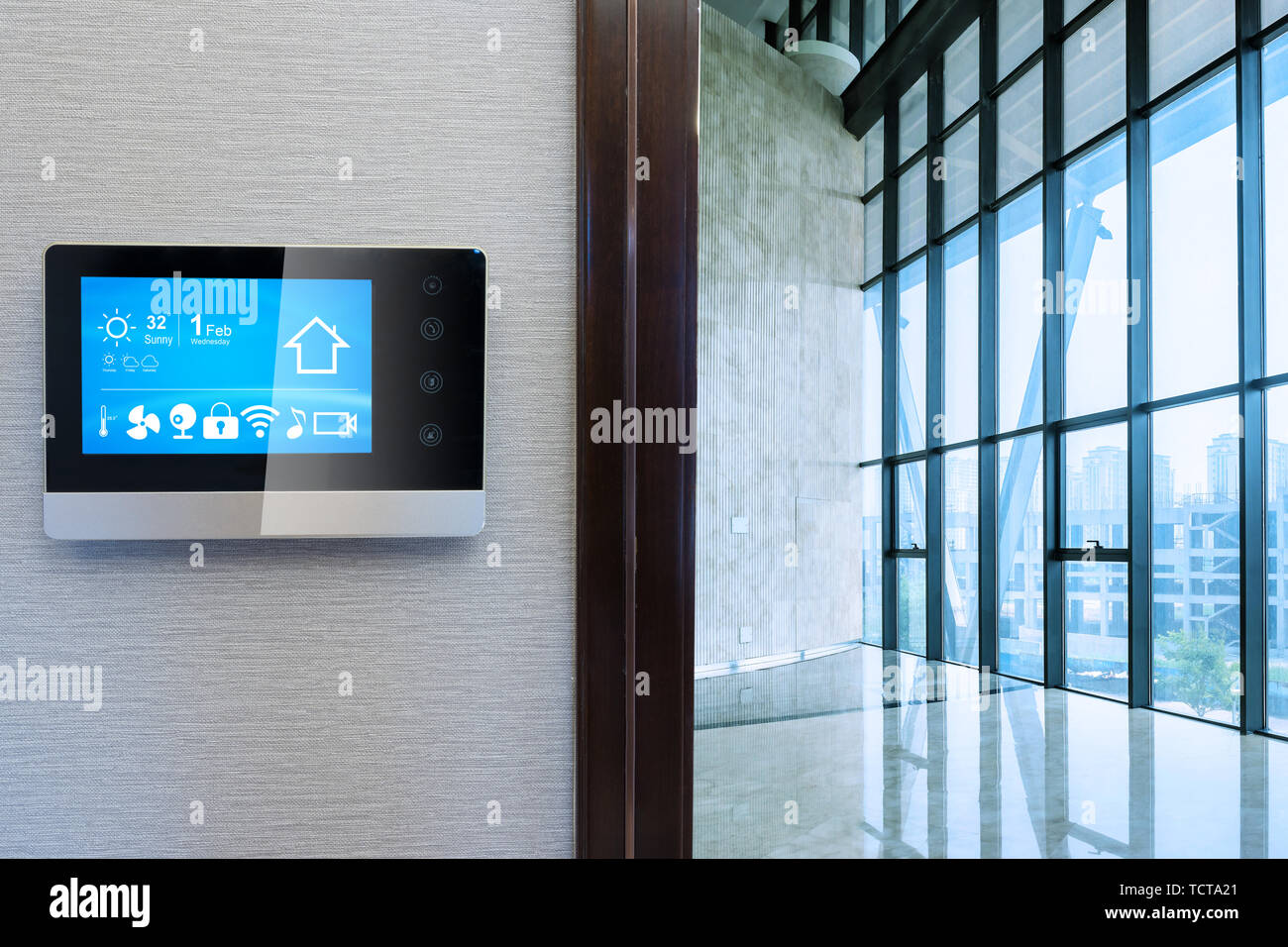 smart screen with smart home with modern hall Stock Photo - Alamy