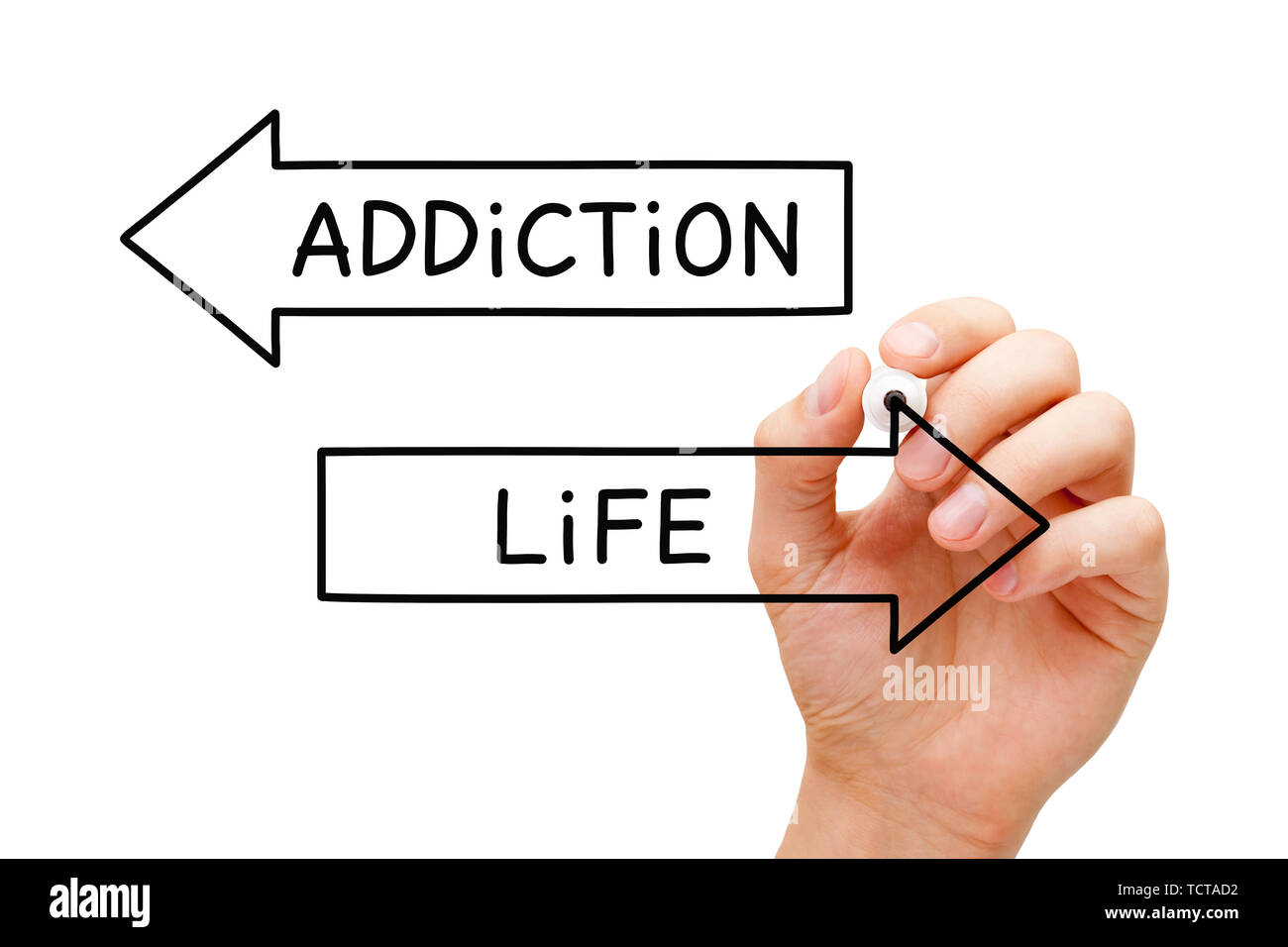 Hand drawing Addiction or Life choice arrows concept with marker on ...