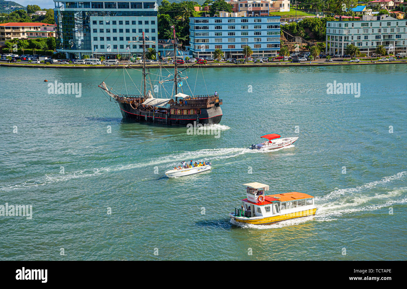 Ferry Tour and Pirate Boat in Saint Lucia Stock Photo - Alamy