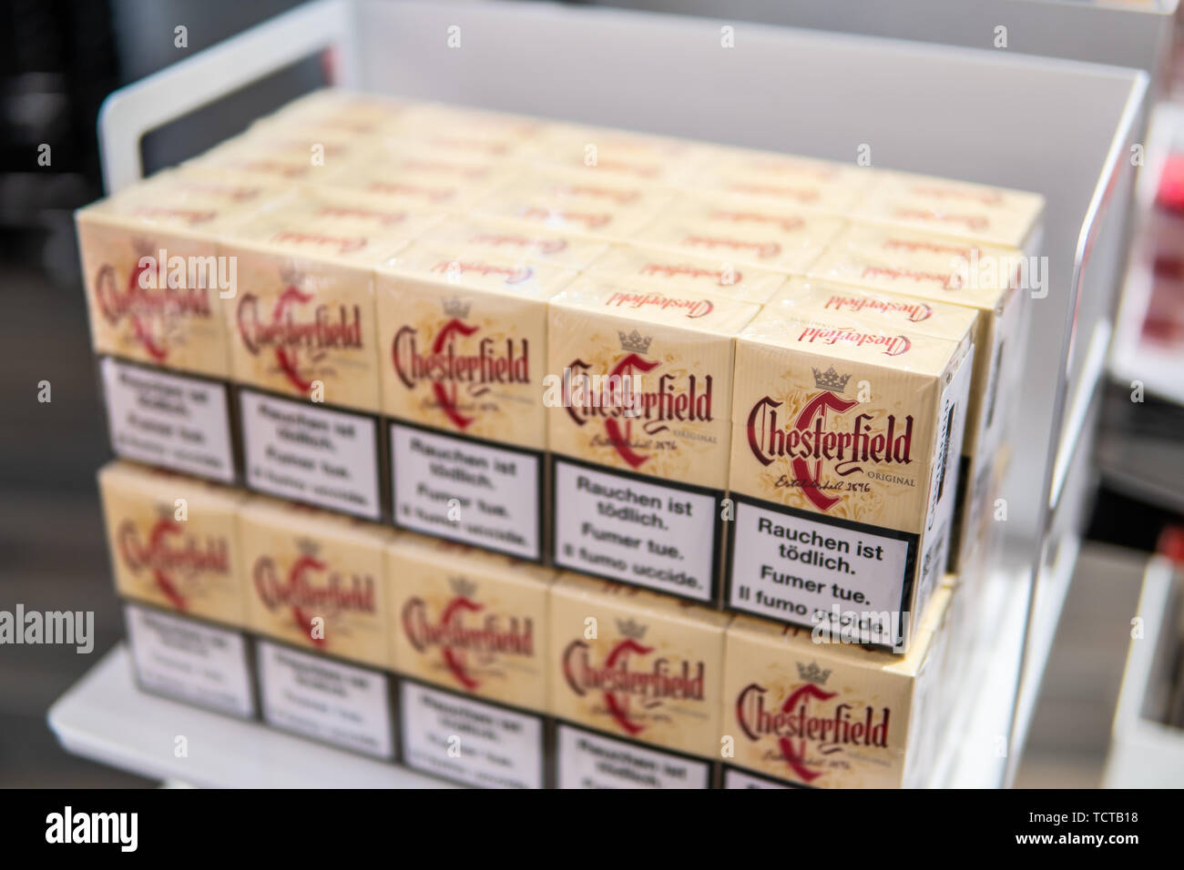 Geneva, Switzerland, March 10, 2019: shelves with Chesterfield ...
