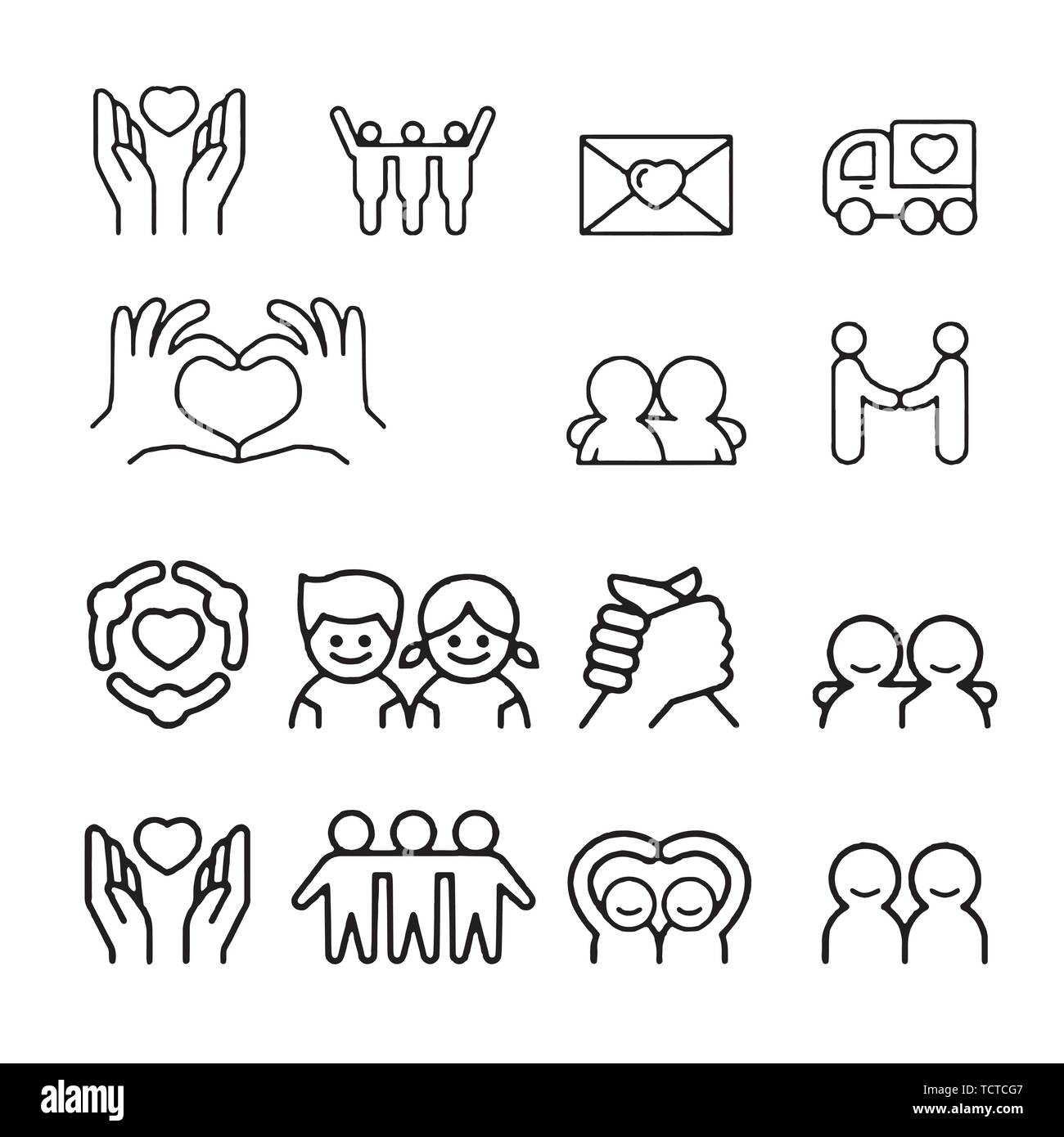 Friendship and love line icons. Interaction, Mutual understanding and ...