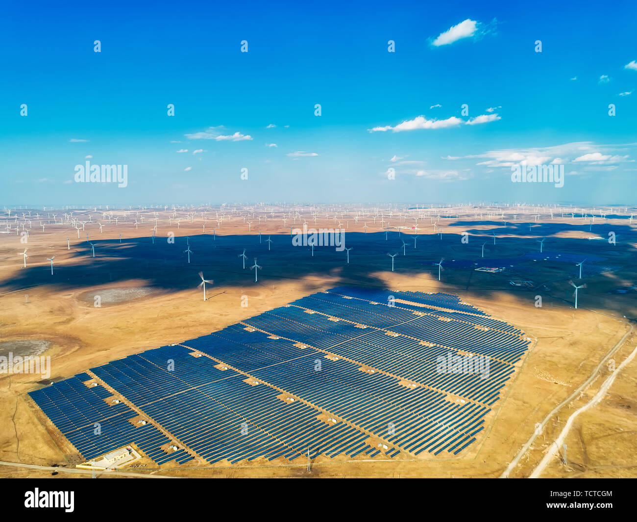 Aerial photos of solar and wind power stations Stock Photo - Alamy
