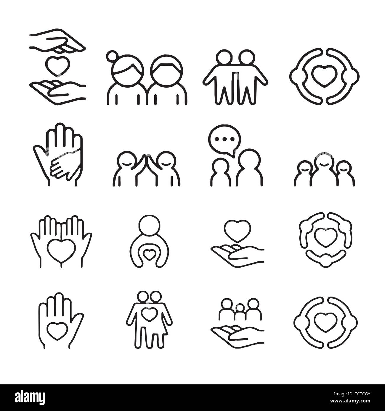 Friendship and love line icons. Interaction, Mutual understanding and ...