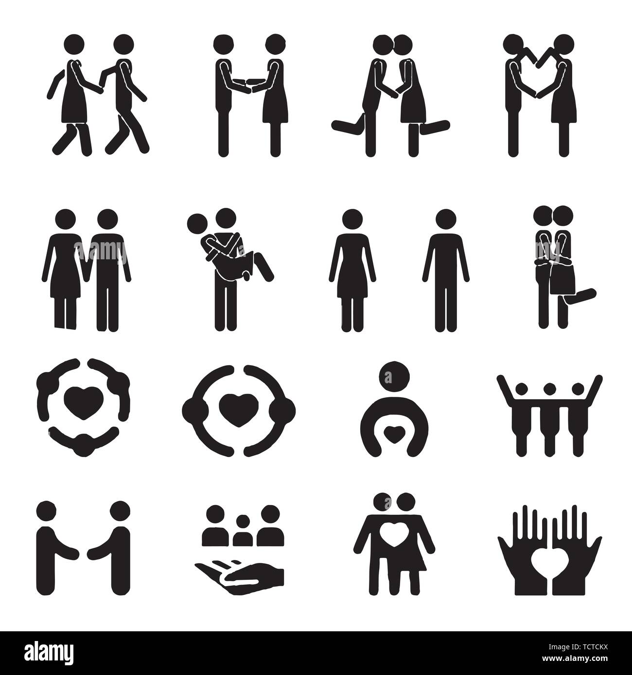 Friendship and love line icons. Interaction, Mutual understanding and ...