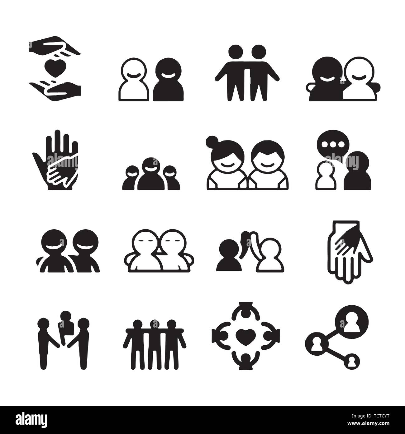 Friendship and love line icons. Interaction, Mutual understanding and ...
