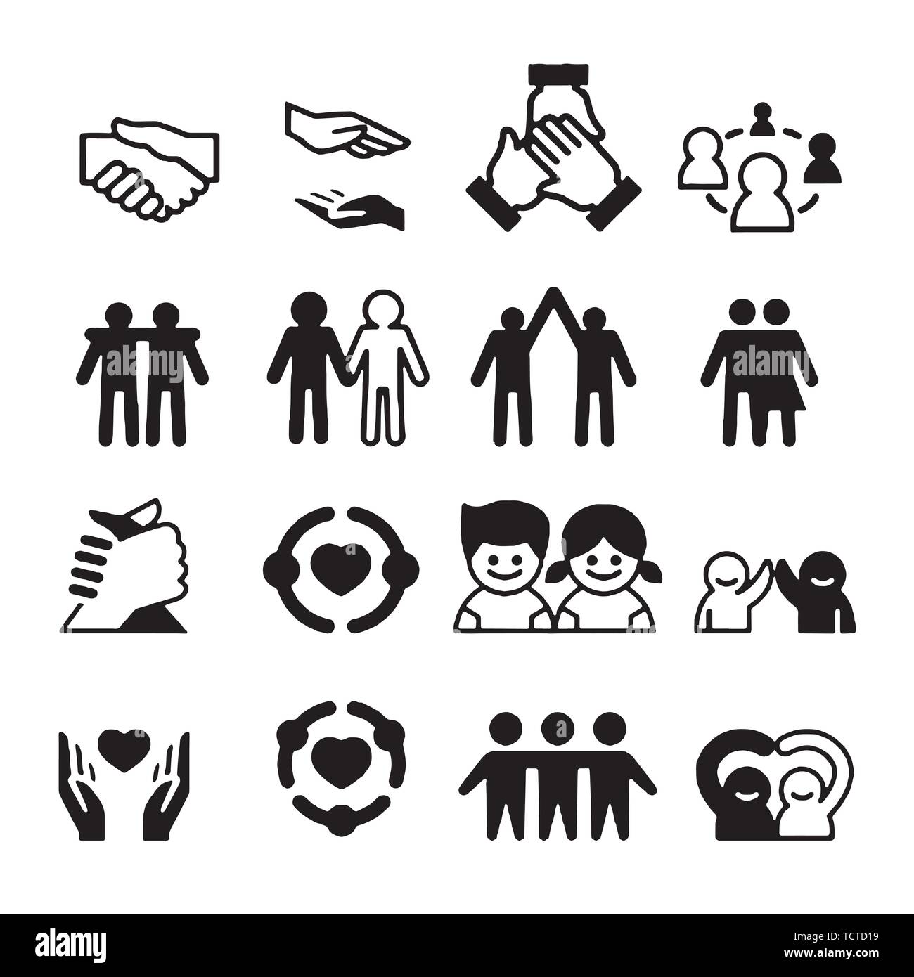 Friendship and love line icons. Interaction, Mutual understanding and ...