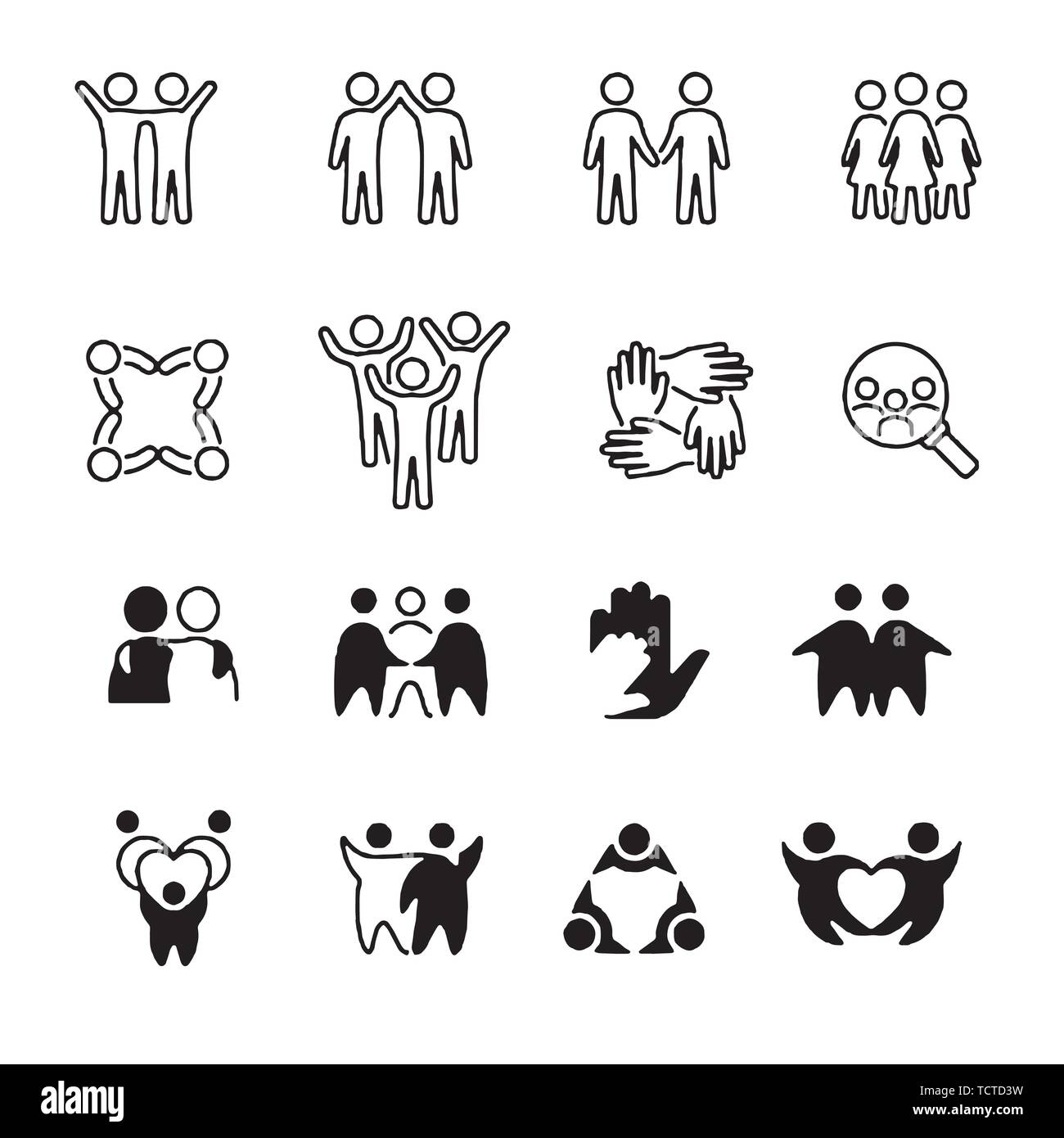 Friendship and love line icons. Interaction, Mutual understanding and ...