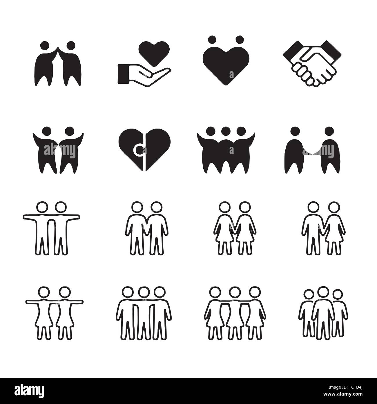Friendship and love line icons. Interaction, Mutual understanding and ...