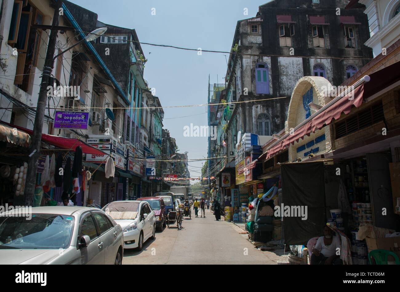 Street view of Yangon, Myanmar Stock Photo - Alamy