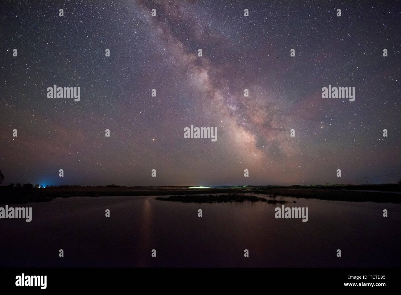 Galaxy in Xingkai Lake. Galaxy arch bridge, galactic on the lake, glow ...