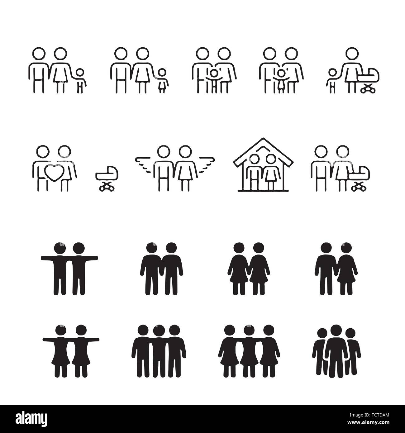 Friendship and love line icons. Interaction, Mutual understanding and ...