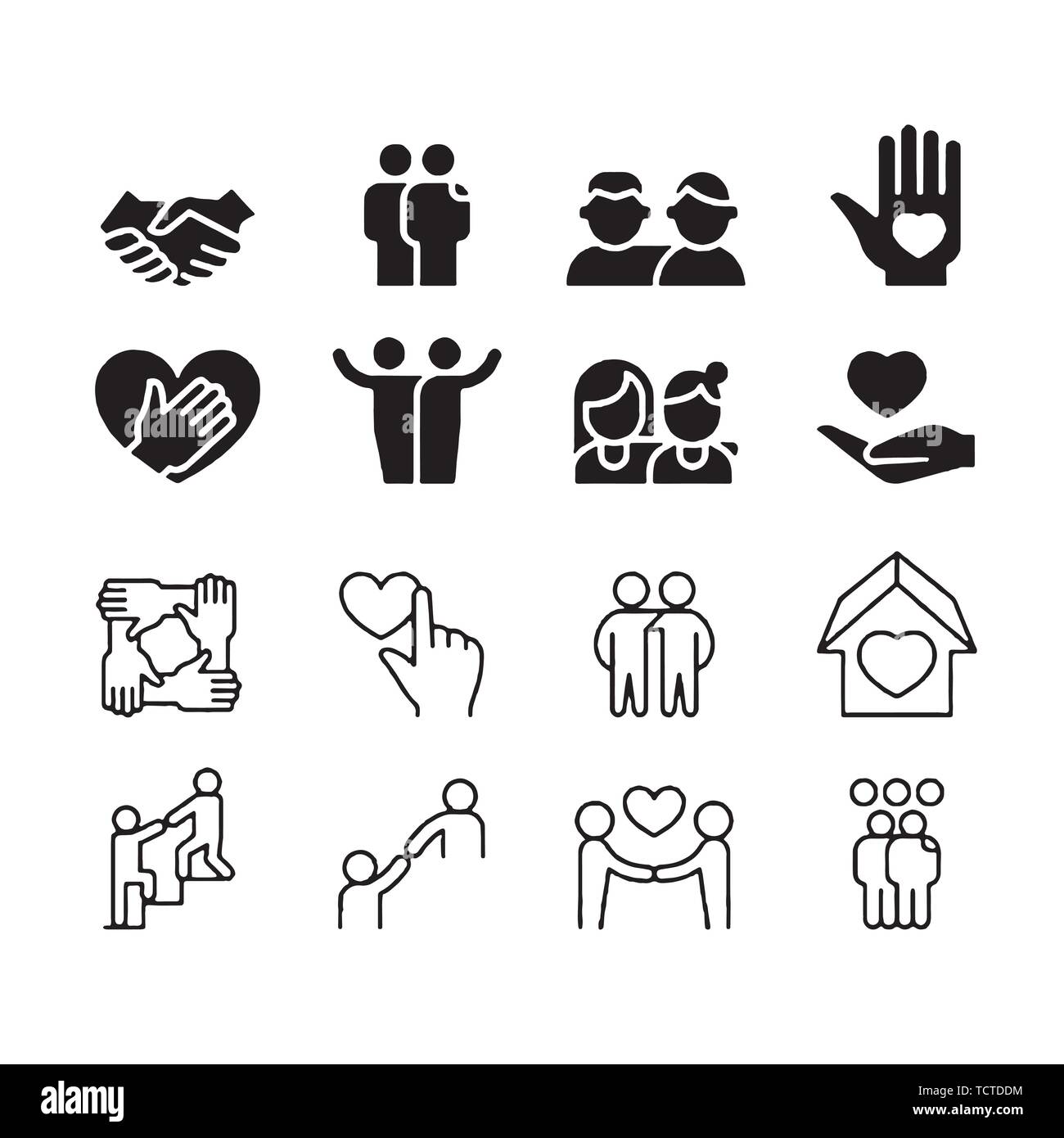 Friendship and love line icons. Interaction, Mutual understanding and ...