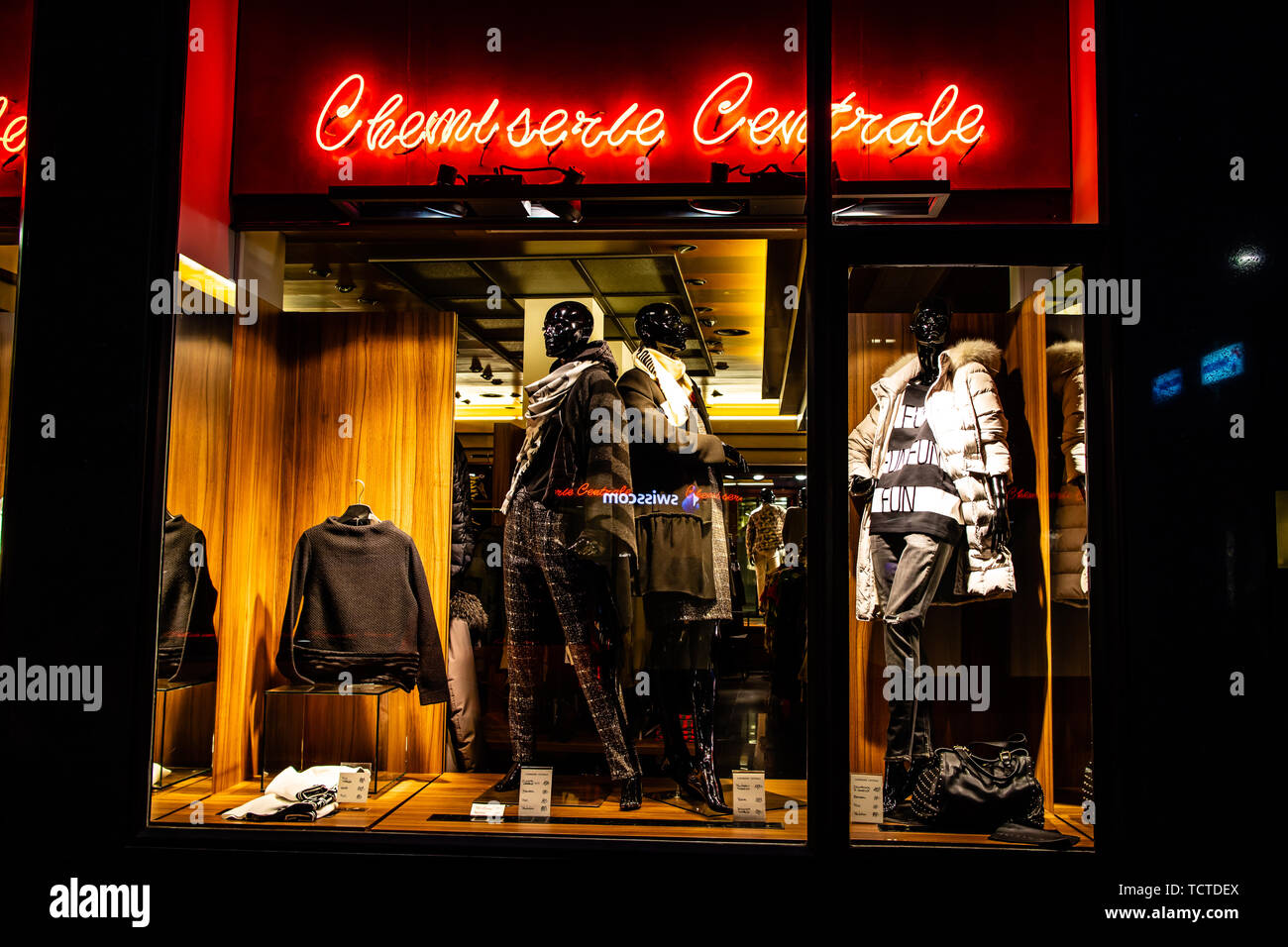 Geneva, Switzerland, March 05, 2019, Boutique Chemiserie Centrale store ...