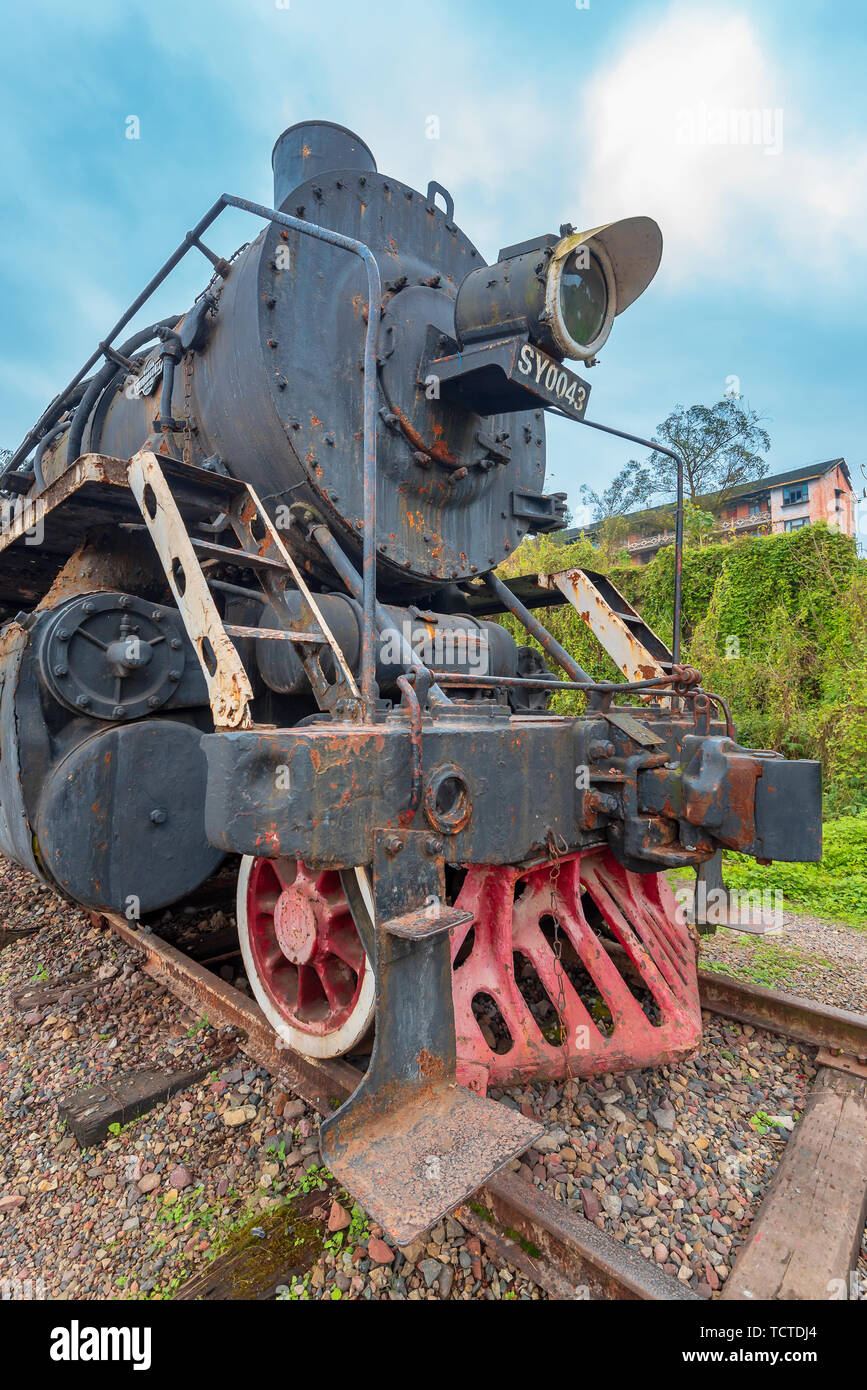 Steam train front Stock Photo - Alamy